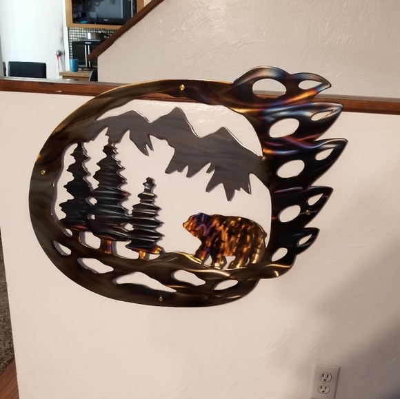 Hand Crafted | Art | Metal Wall Art Mountain Scene Plasma Cut Sculpture ...